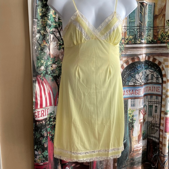 Intimates & Sleepwear | Yellow Fitted Slip Trimmed In Lace | Poshmark